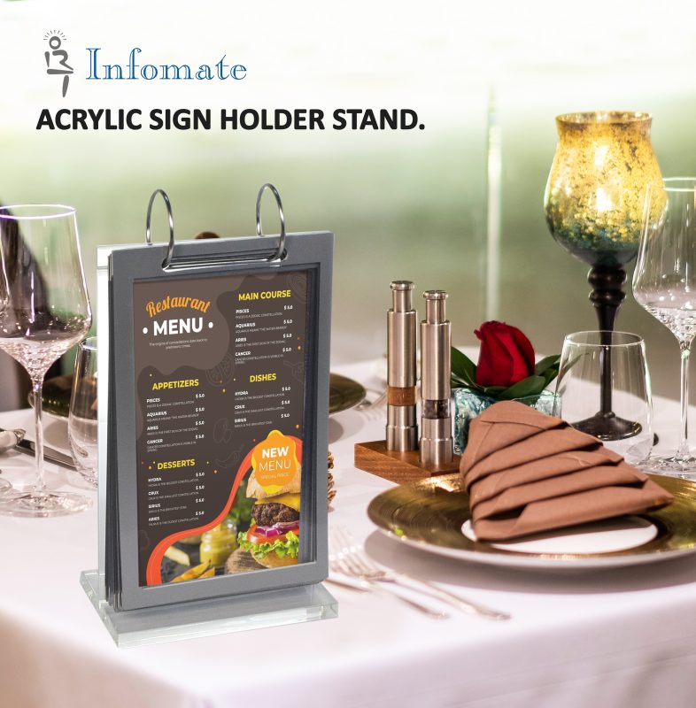 Acrylic sign holder stand for A6 size paper, menu card holder stand ...